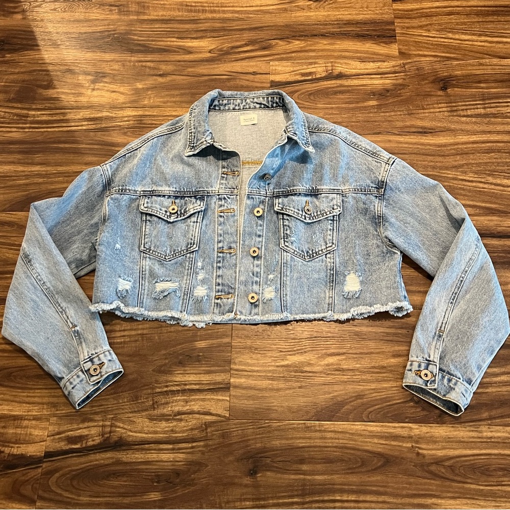 Revolve Oversized Distressed Cropped Denim Jacket Nev… - Gem